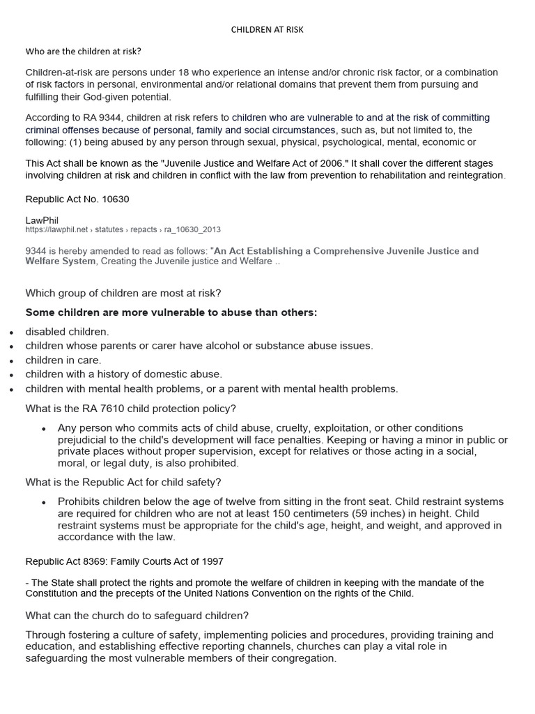 Children at Risk | PDF | Child Protection | Child Abuse