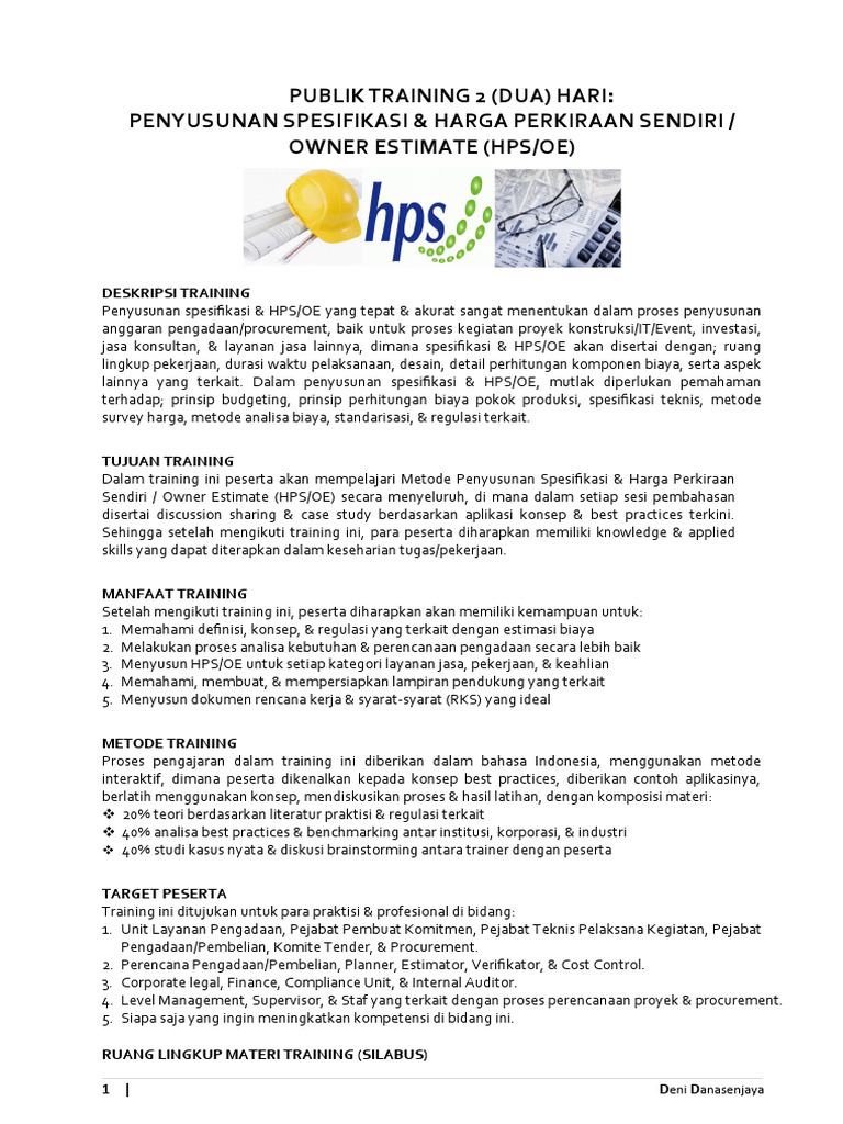 Pelatihan Penyusunan HPS/OE | PDF | Seni
