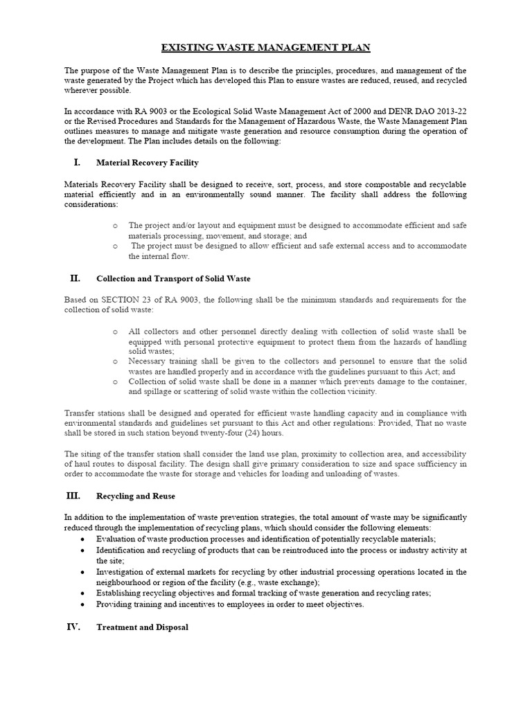 Template Existing Waste Management Plan | Download Free PDF | Waste ...