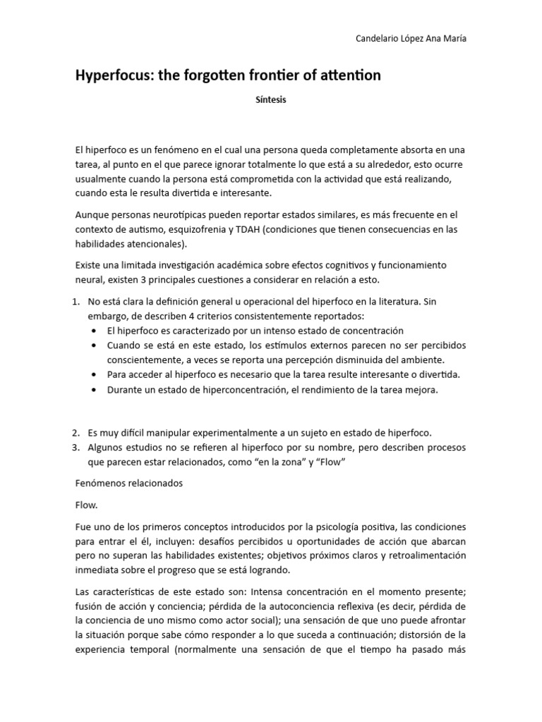 Hyperfocus | PDF | Desorden hiperactivo y deficit de atencion | Ciencias del comportamiento