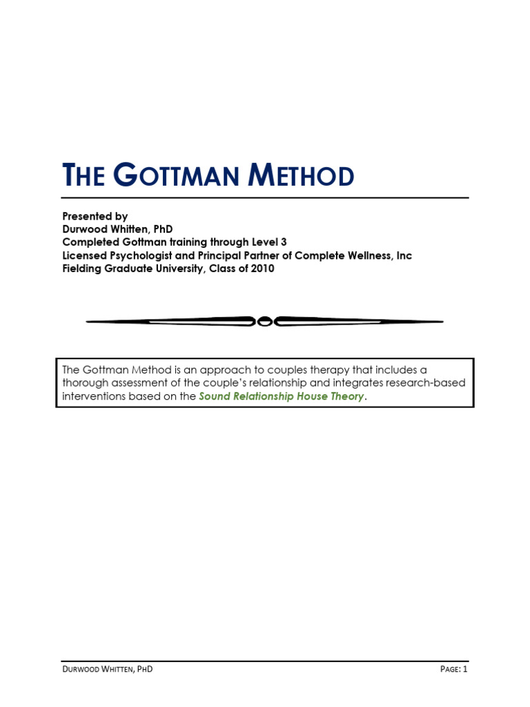 The Gottman Method | PDF | Behavioural Sciences | Interpersonal ...