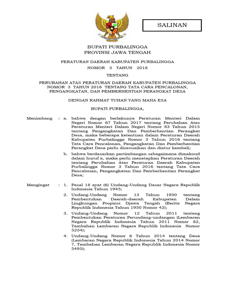 Perda - Nomor - 3 - Tahun - 2018 Perubahan Atas Perda Nomor 3 Tahun 2016 Tentang Tata Cara ...