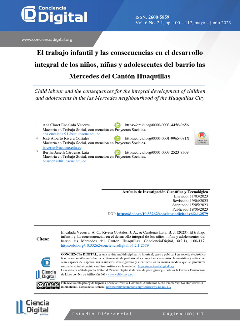 2579-Texto Del Artículo-11167-1-10-20230626 | PDF | Trabajo infantil | Derechos de los niños