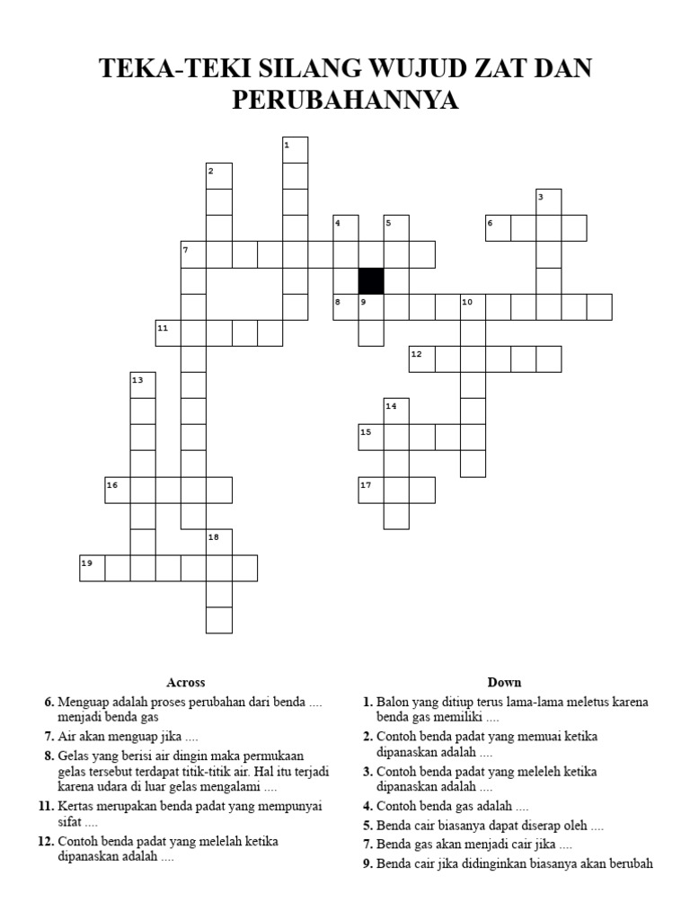 Teka-Teki Silang Wujud Zat dan Perubahannya | PDF