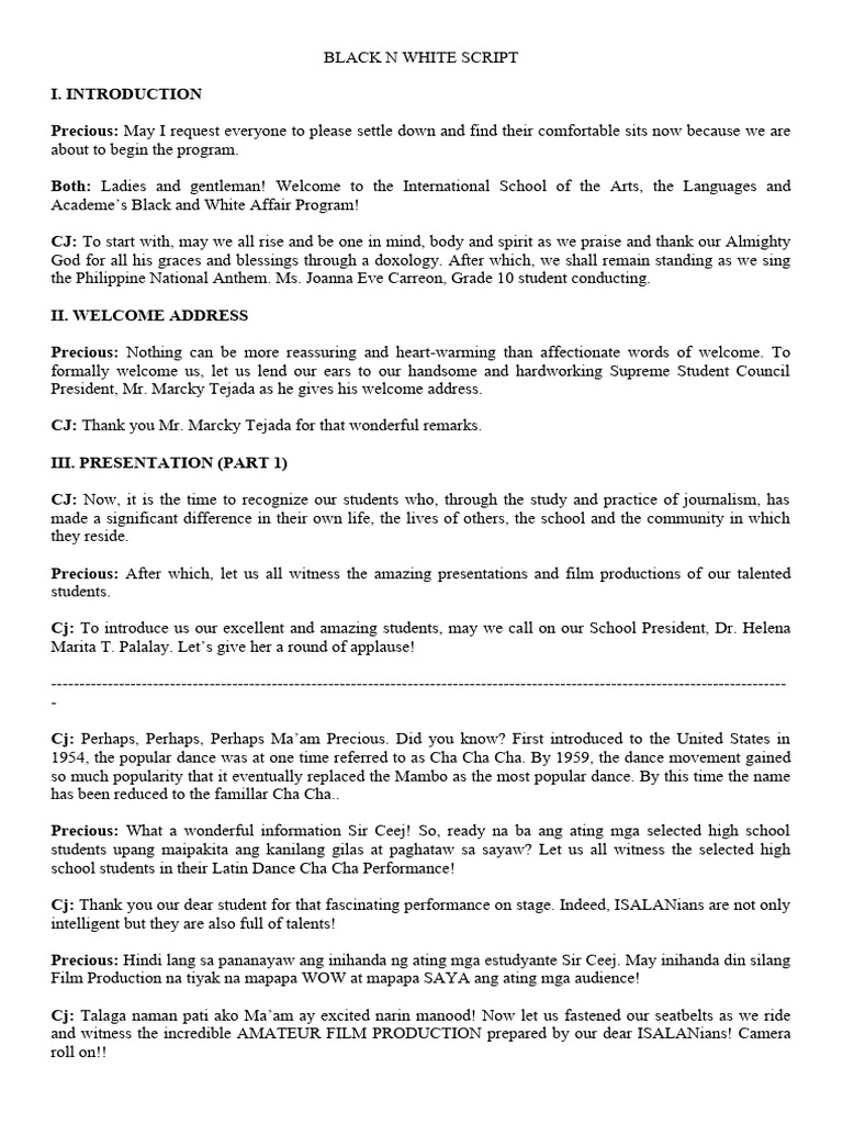 BLACK N WHITE SCRIPT | Download Free PDF | Performing Arts | Dances