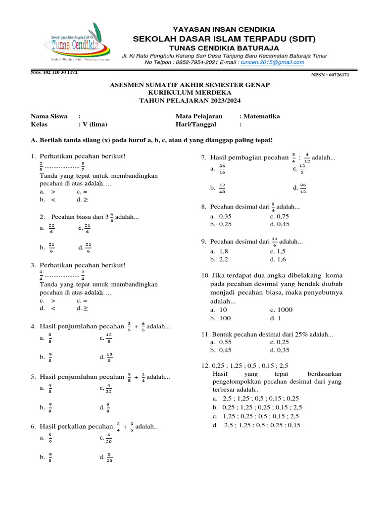Soal MTK Asas Genap | PDF