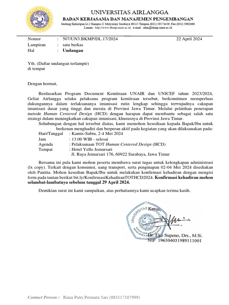 Surat Undangan TOT HCD - 02 Mei 2024 | PDF | Sains & Matematika