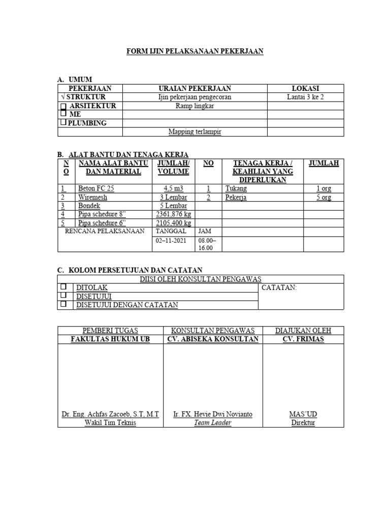 Form Ijin Pelaksanaan Pekerjaan | PDF