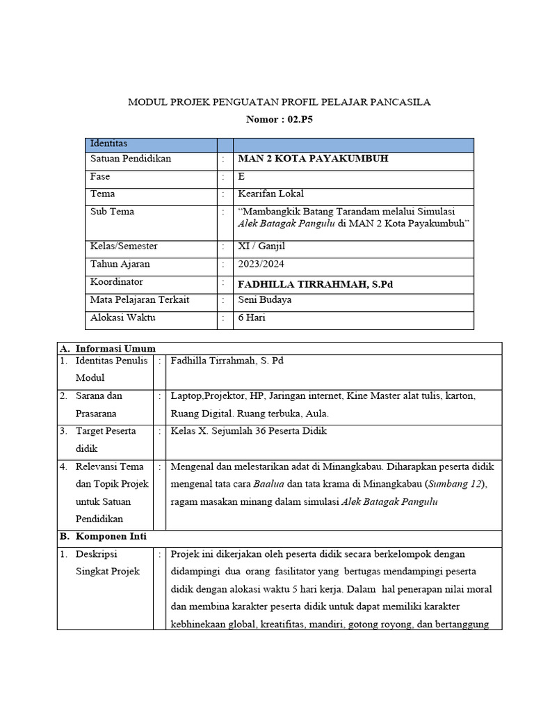 Modul Projek Kearifan Lokal Ok | PDF | Seni