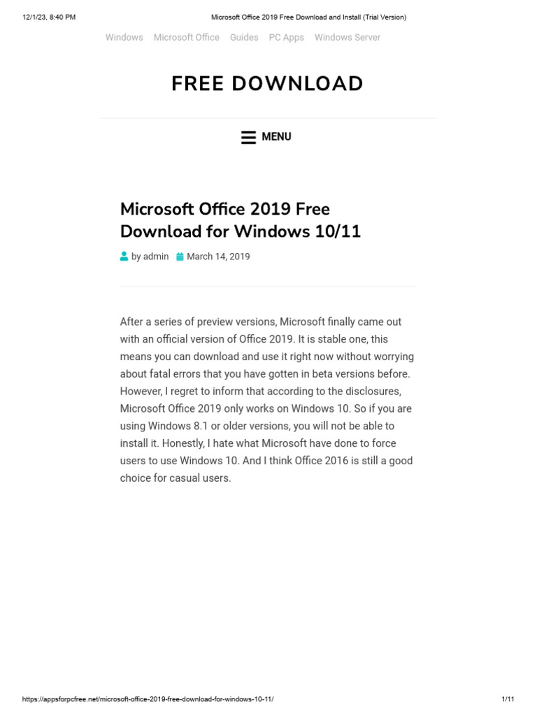 Microsoft Office 2019 Free Download and Install (Trial Version) | PDF ...