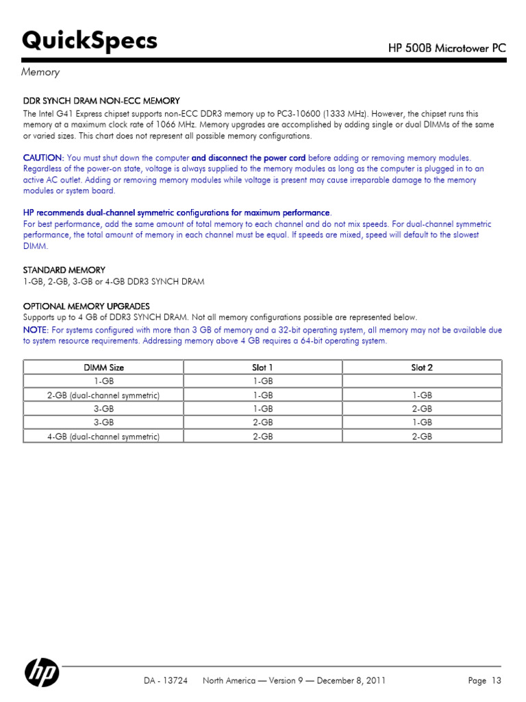 Memory Upgrade MT 500B | PDF