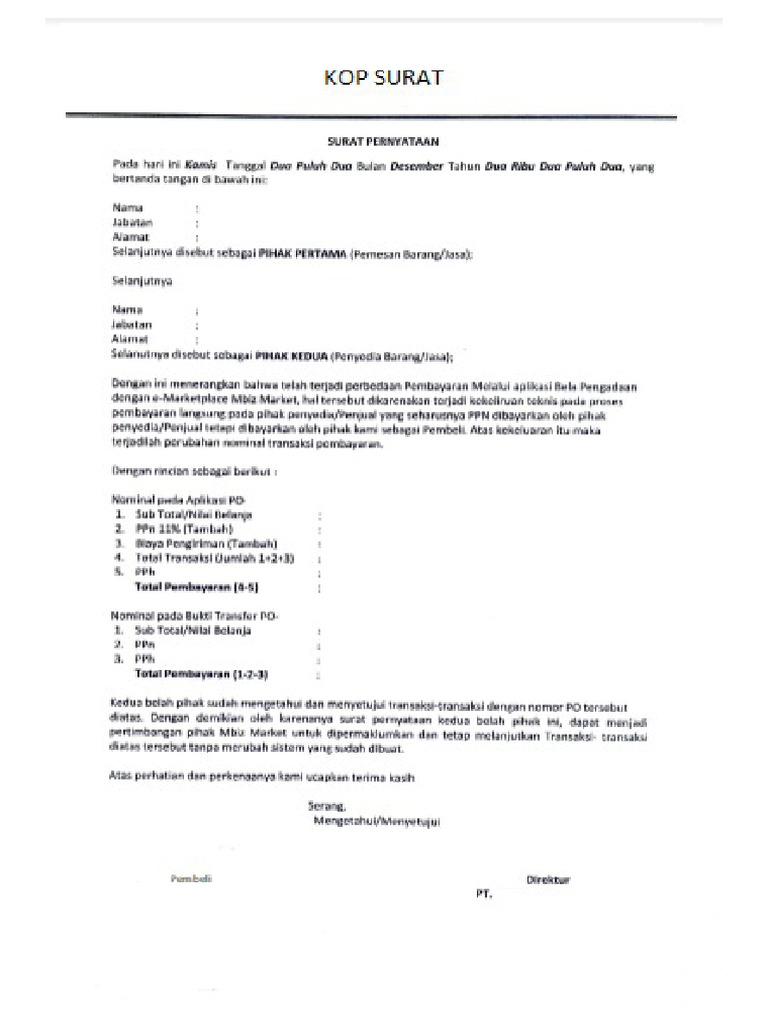 Contoh Surat Pernyataan Perbedaan Nominal | PDF