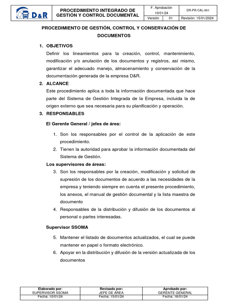Dr-Pr-Cal-001 Procedimiento de Gestión de Documentos | Descargar gratis ...