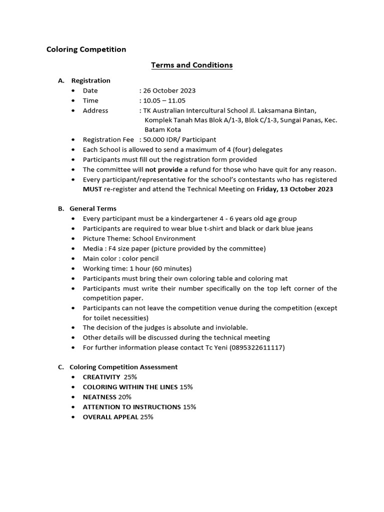 Coloring Competition Rules and Regulations | PDF