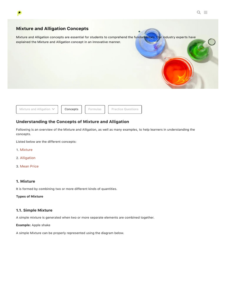 Mixture and Alligation Concepts Made Simple (With Pictures) | PDF | Mixture | Formula