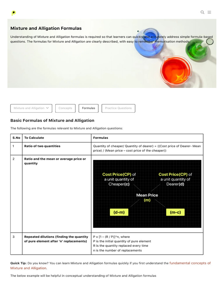 Learn All Mixture and Alligation Formulas (Worth Remembering) | PDF | Cognition | Cognitive Science