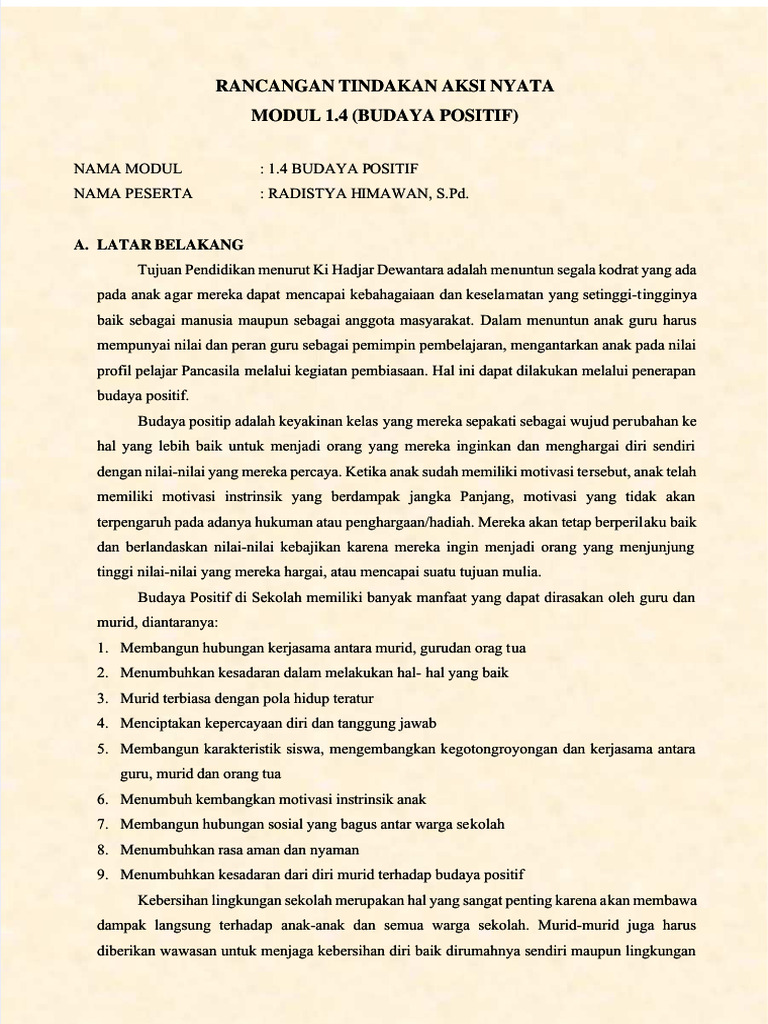 PDF Rancangan Tindakan Aksi Nyata Modul 14 - Compress | PDF