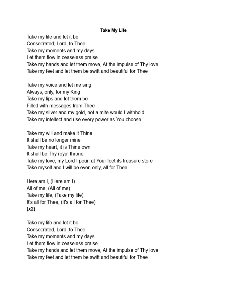 Take My Life Hymn Lyrics | PDF