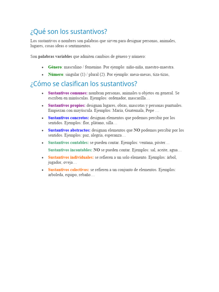 Clases de sustantivos explicadas | PDF