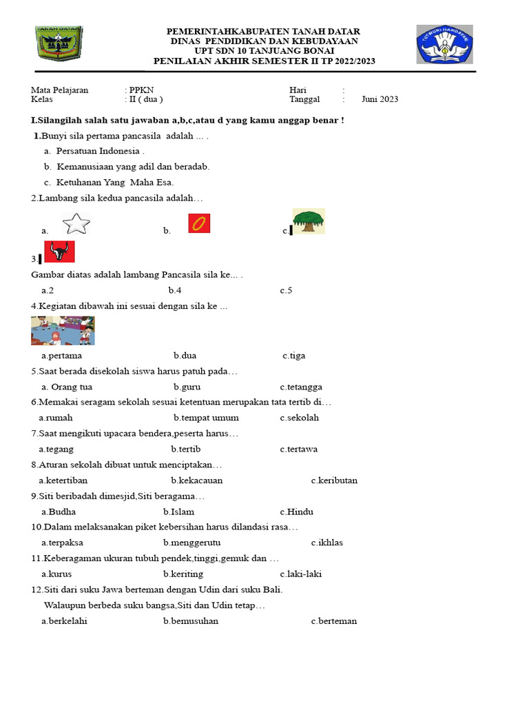 Penilaian PPKN Kelas II 2022/2023 | PDF