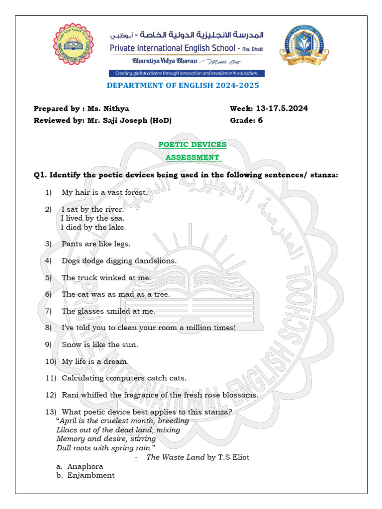 Poetic Devices - Assessment | PDF | Poetry | Poetic Devices