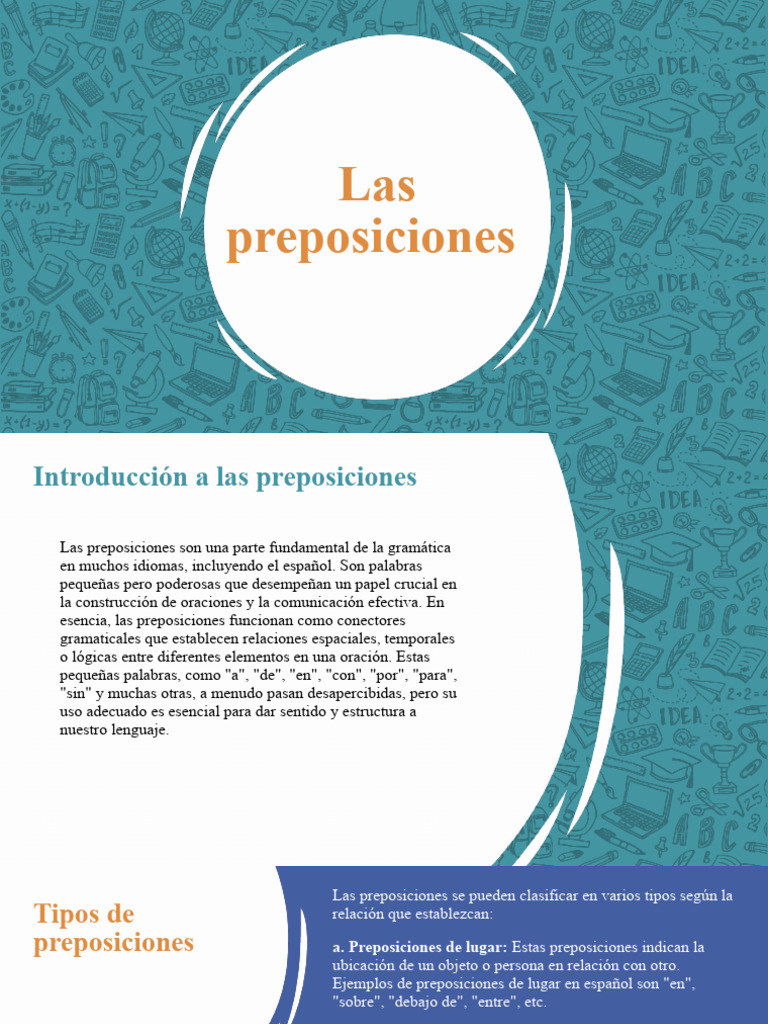 Las Preposiciones | PDF | Preposición y Postposición | Gramática