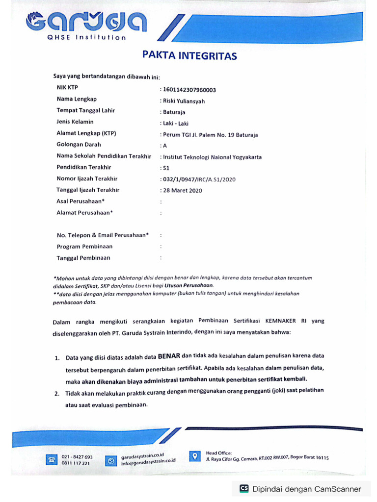 Pakta Integritas | PDF