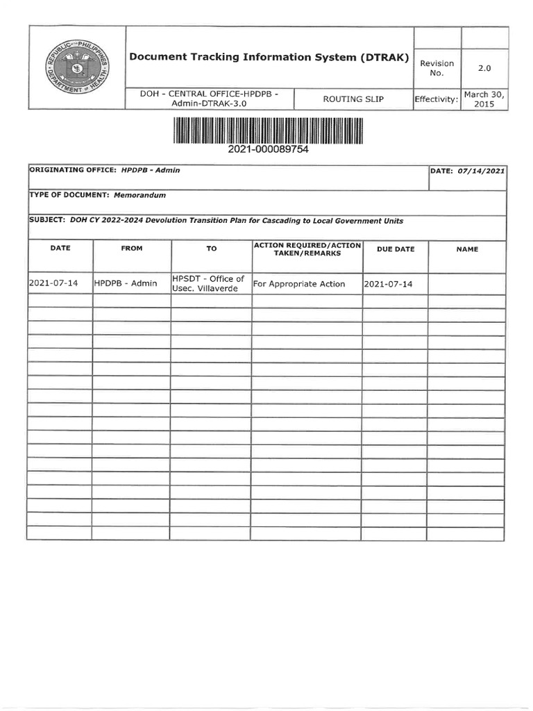 [advance Copy Memo] Doh Devolution Transition Plan Cy 2022 2024 For