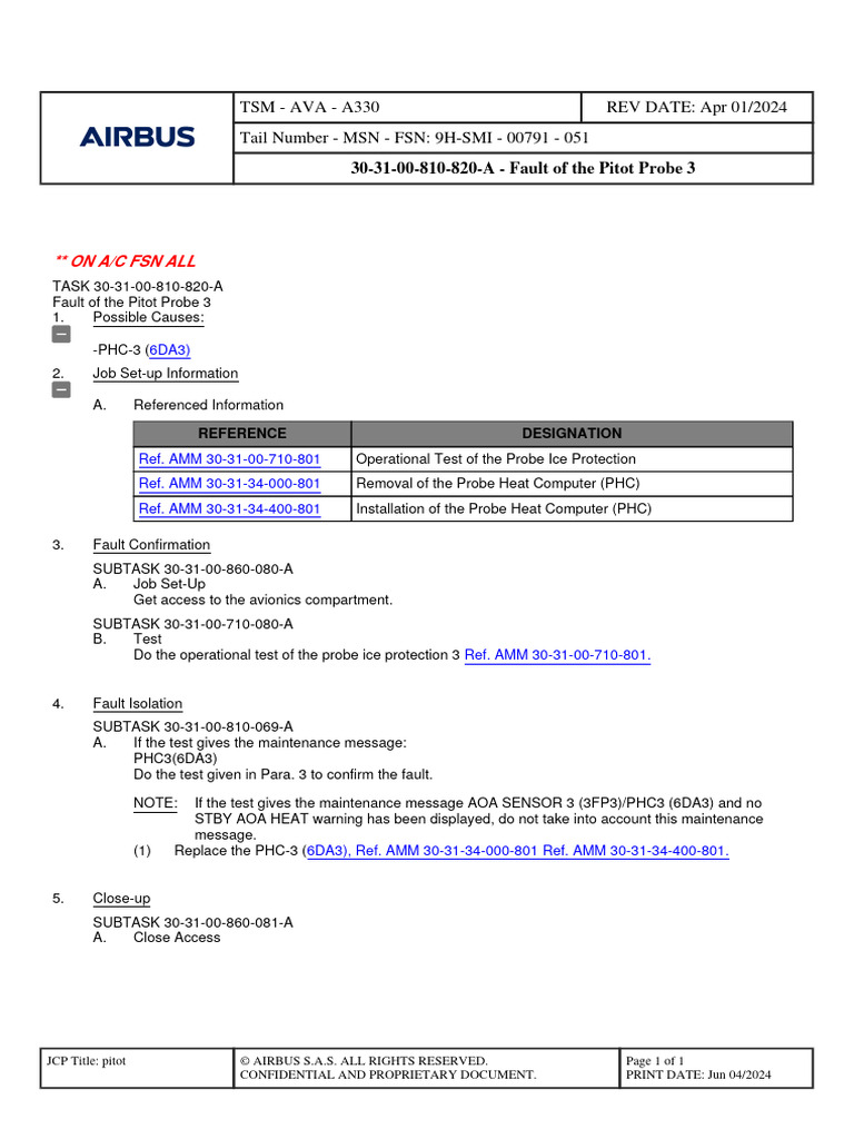 A330 TSM PITOT PROBE FAULT | PDF