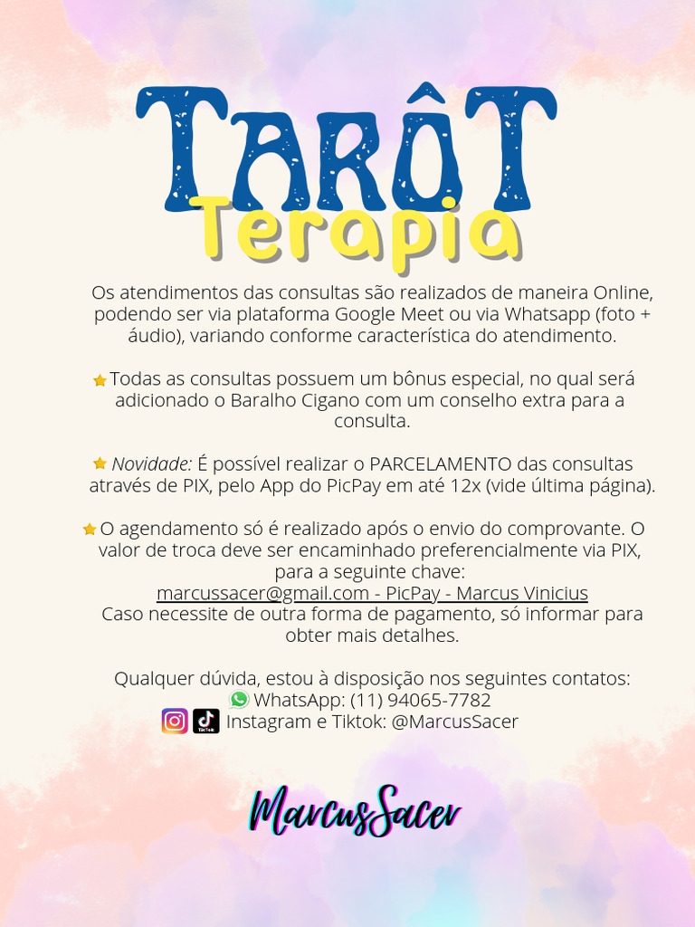 Tarôt Terapia - Formas de Atendimento | Download grátis PDF | Tarô