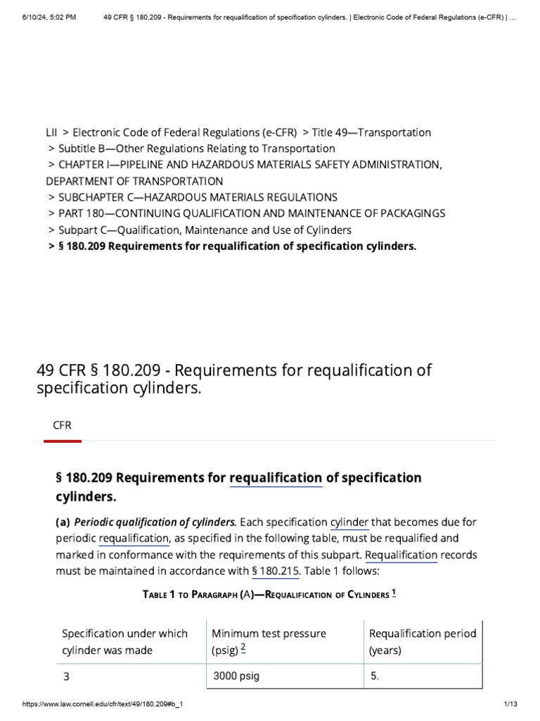 49 CFR 180.209 - Requirements For Requali Cation of Speci Cation ...