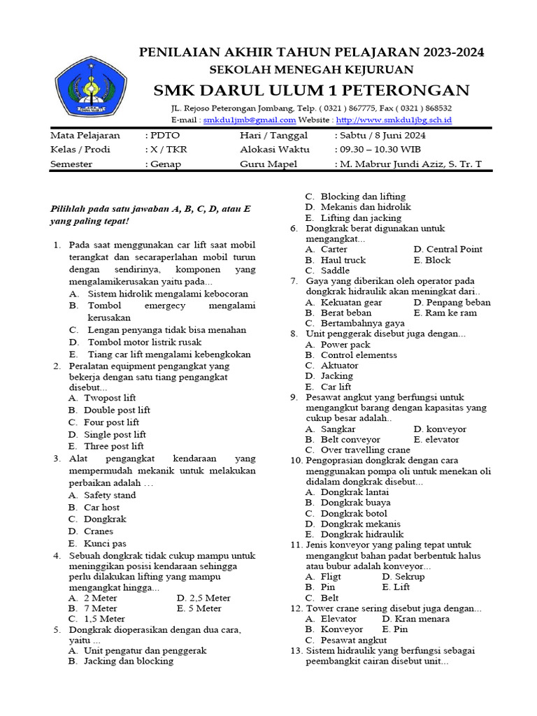 Soal PDTO TKR | PDF