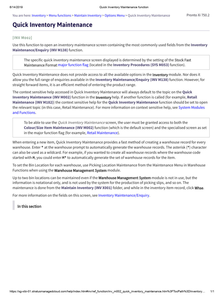 Pronto Xi Help 750.2 - Quick Inventory Maintenance Function | Download Free PDF | Warehouse ...