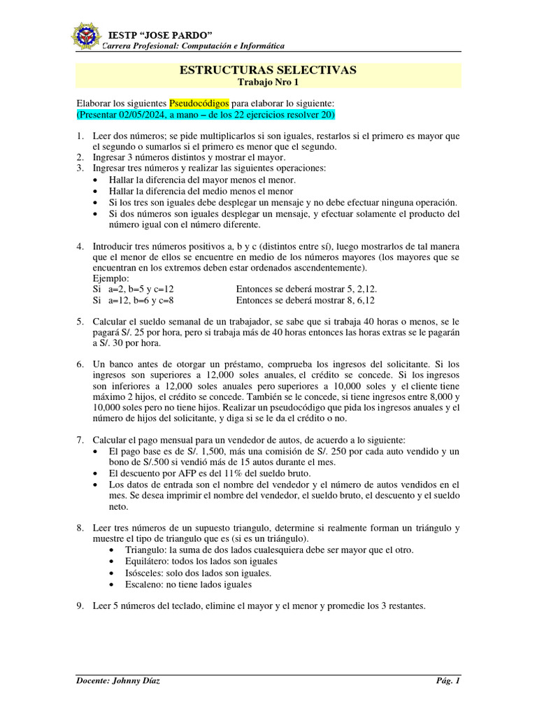 Pseudocódigos de Estructuras Selectivas | PDF | Triángulo | Rectángulo