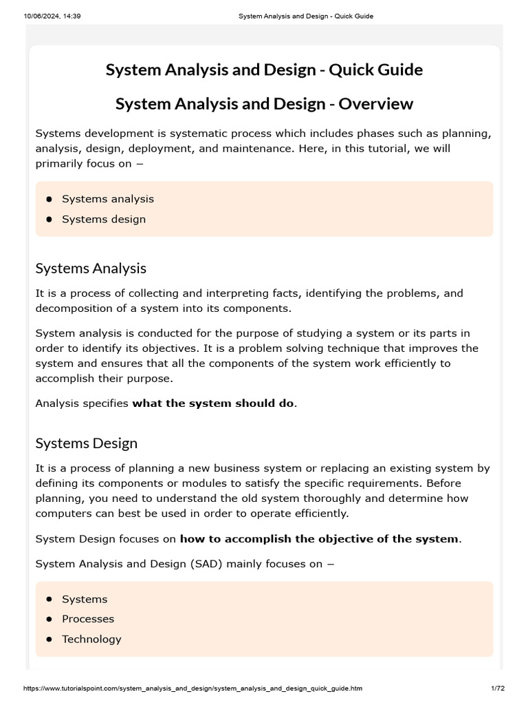 System Analysis and Design - Quick Guide | PDF | Questionnaire | System