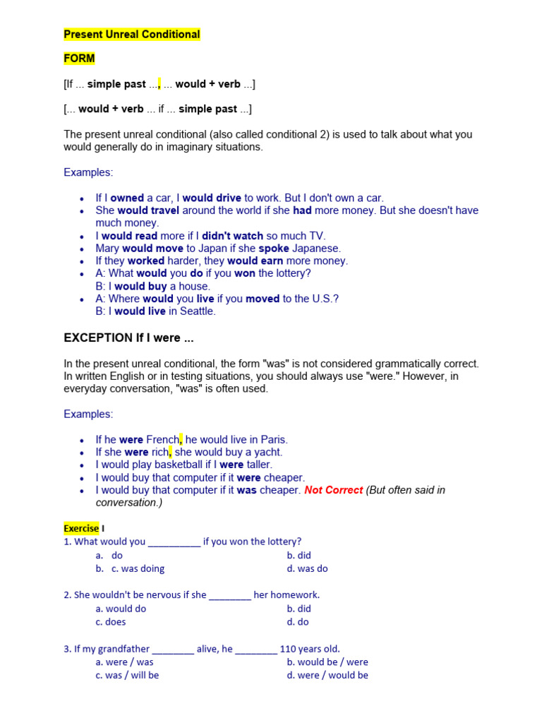 Unit 8 Present Unreal Conditional | PDF