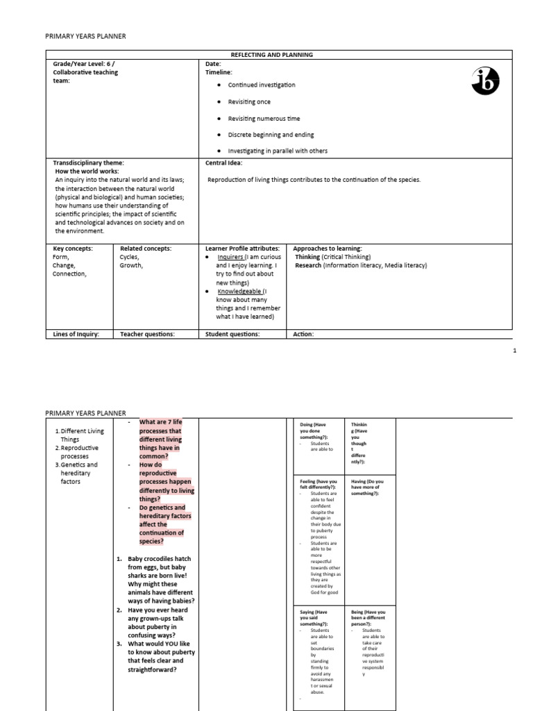 Grade 6 Primary Enhanced PYP Planner (1) | Download Free PDF ...