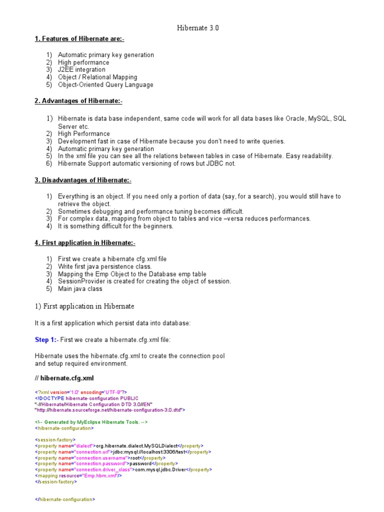 Hibernate 3.0: 1. Features of Hibernate Are | PDF | Data Model | Data