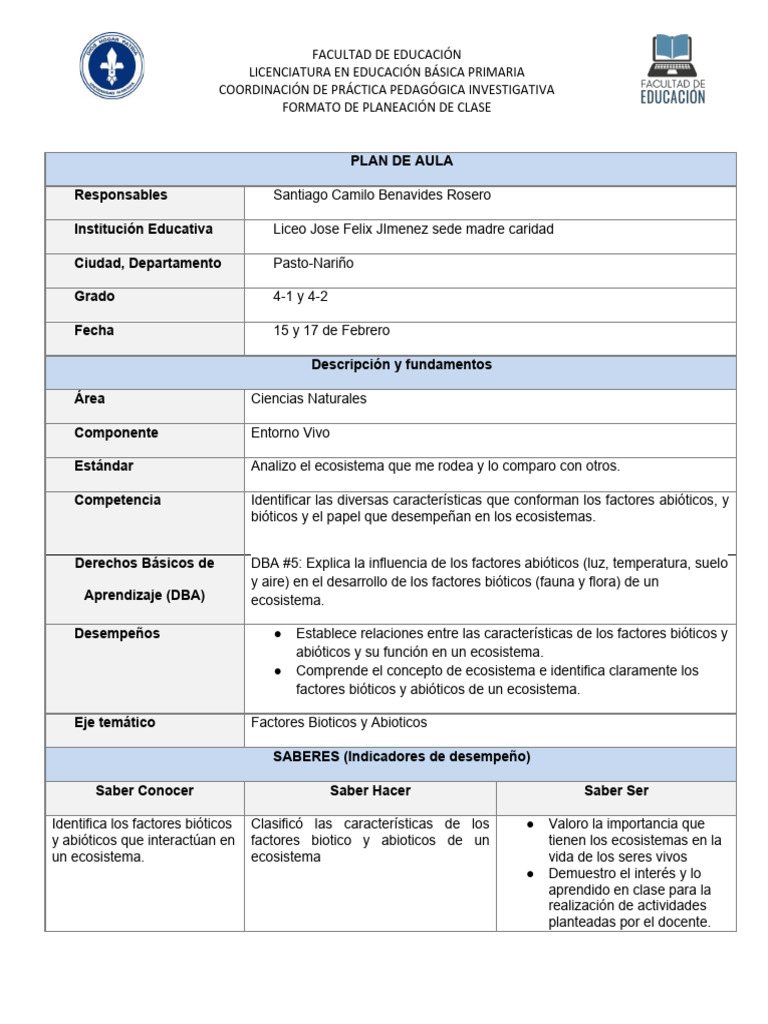 Formato de Planeaciขn de Clase | PDF | Enseñando | Aprendizaje