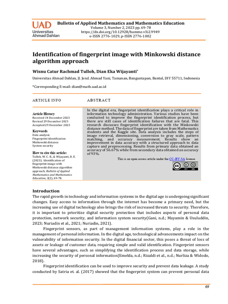 Identification of Fingerprint Image With Minkowski Distance Algorithm ...