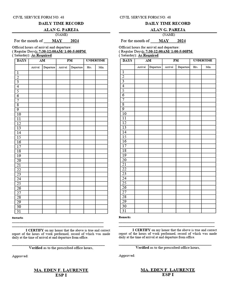 DTR Form 48 - T.Aviles ES | PDF