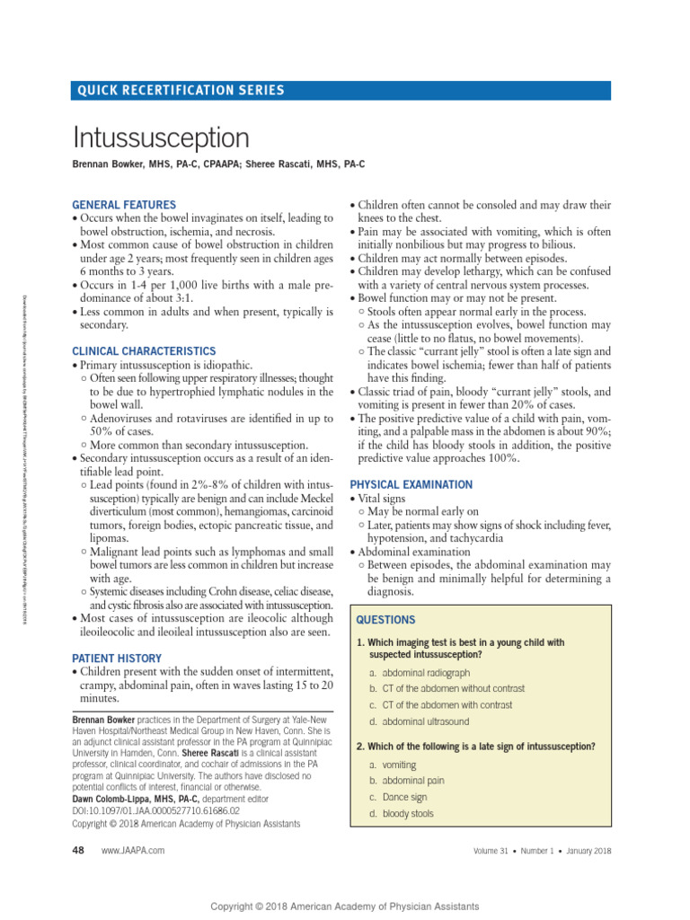 Intussusception | PDF | Medical Specialties | Clinical Medicine