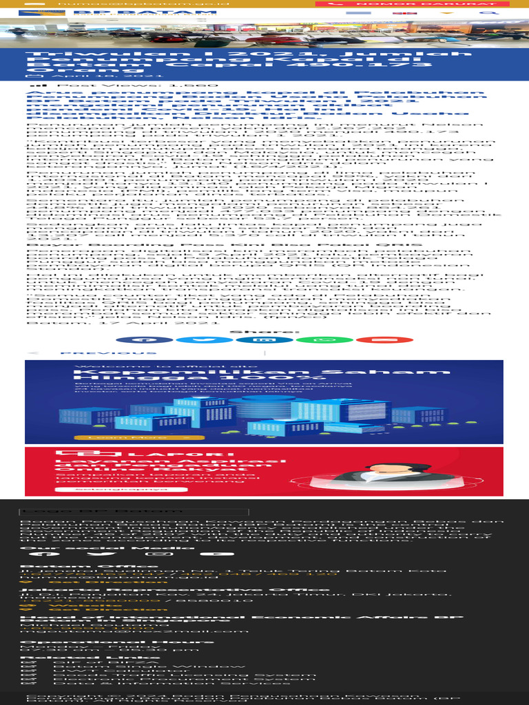 Triwulan I 2021, Jumlah Penumpang Kapal Di Batam Capai 490.173 Orang - BP Batam | PDF | Bisnis ...