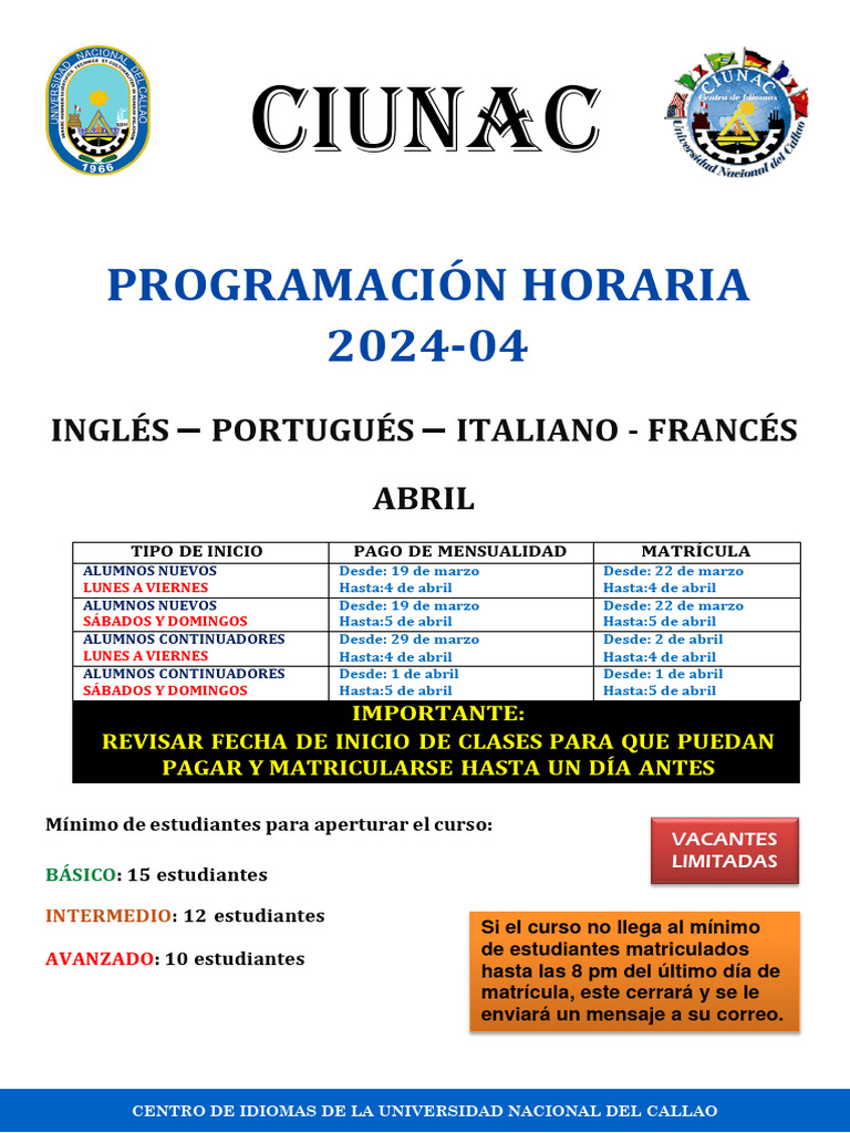 Horarios Abril 2024 | PDF