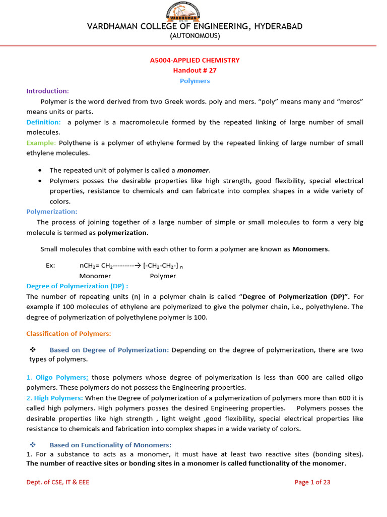 Polymers and Material Chemistry | Download Free PDF | Polymers ...