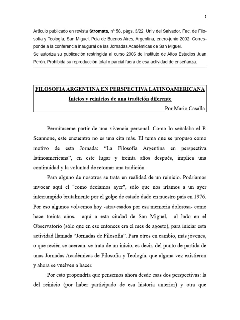 Mario Casalla-Filosofía Argentina en Perspectiva Latinoamericana 2002 ...