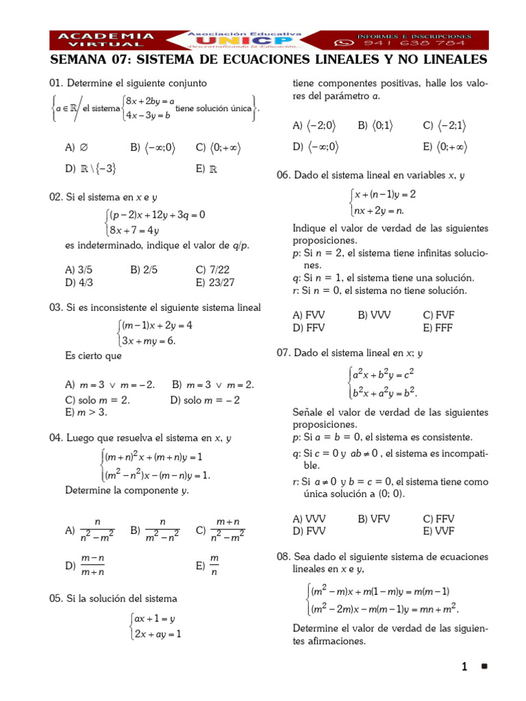 Sem 7 - Alg | PDF | Sistema de ecuaciones lineales | Análisis numérico