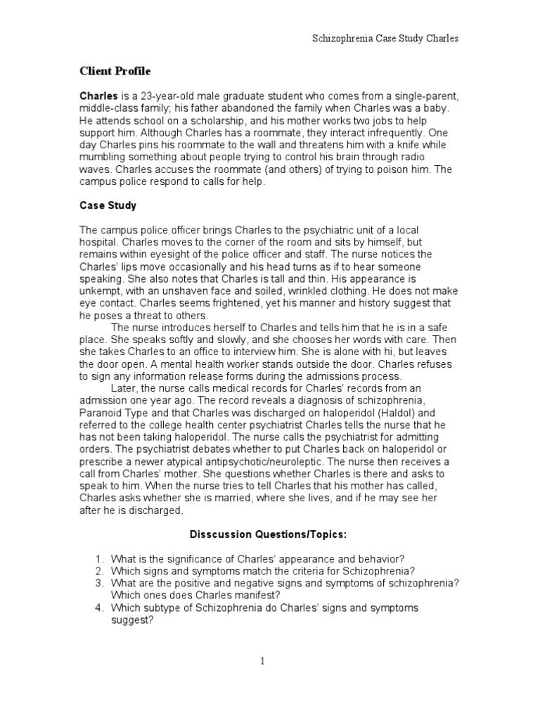 Schizophrenia Case Study Charles | PDF | Antipsychotic | Schizophrenia