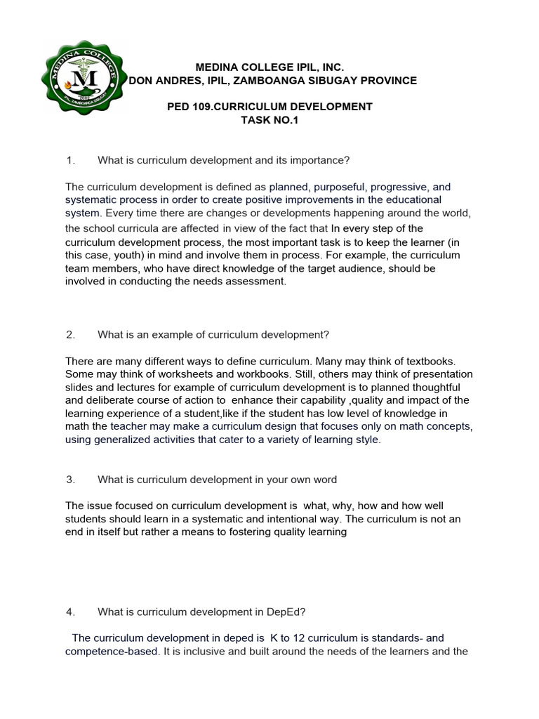 TASK NO. 1 Curriculum Development | PDF | Curriculum | Learning