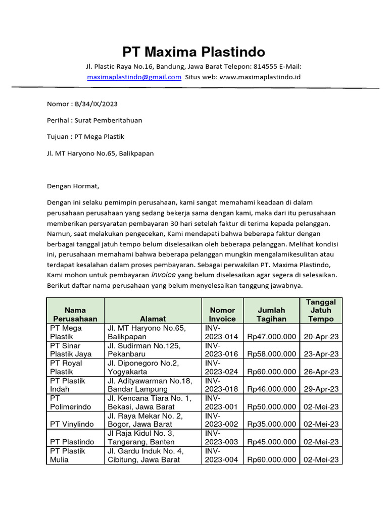 Surat Tagihan Bisnis (Ari Setiawan) | PDF | Karier & Perkembangan | Bisnis